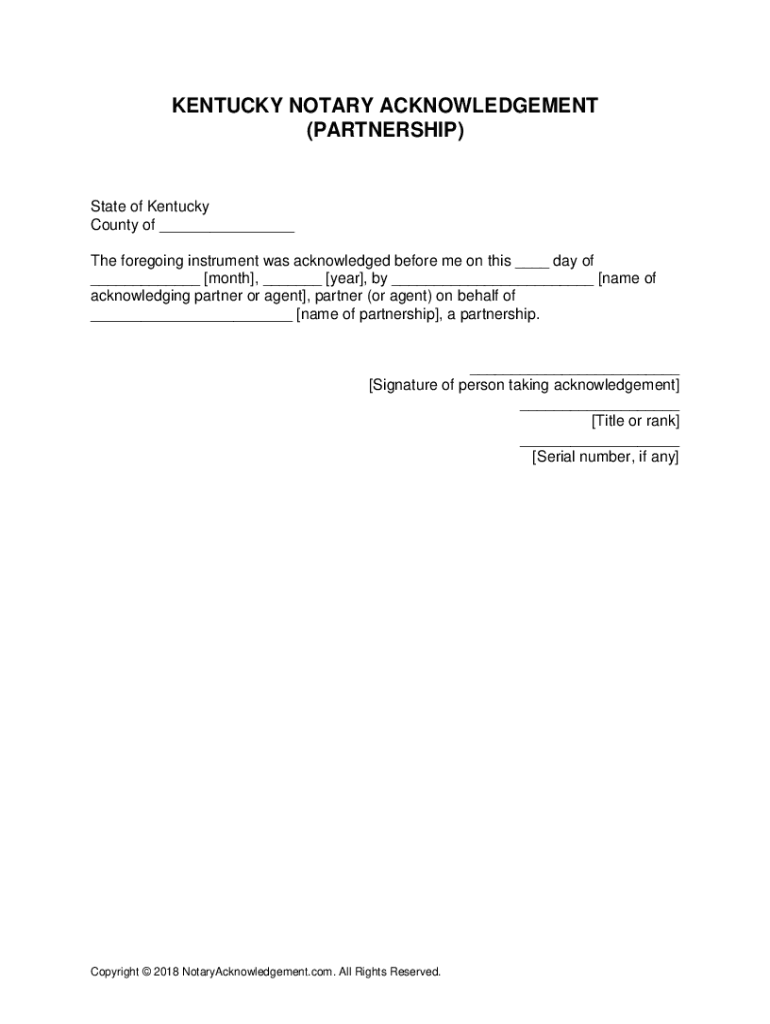 Fillable Online Kentucky Partnership Notary Acknowledgement Form Fax ...