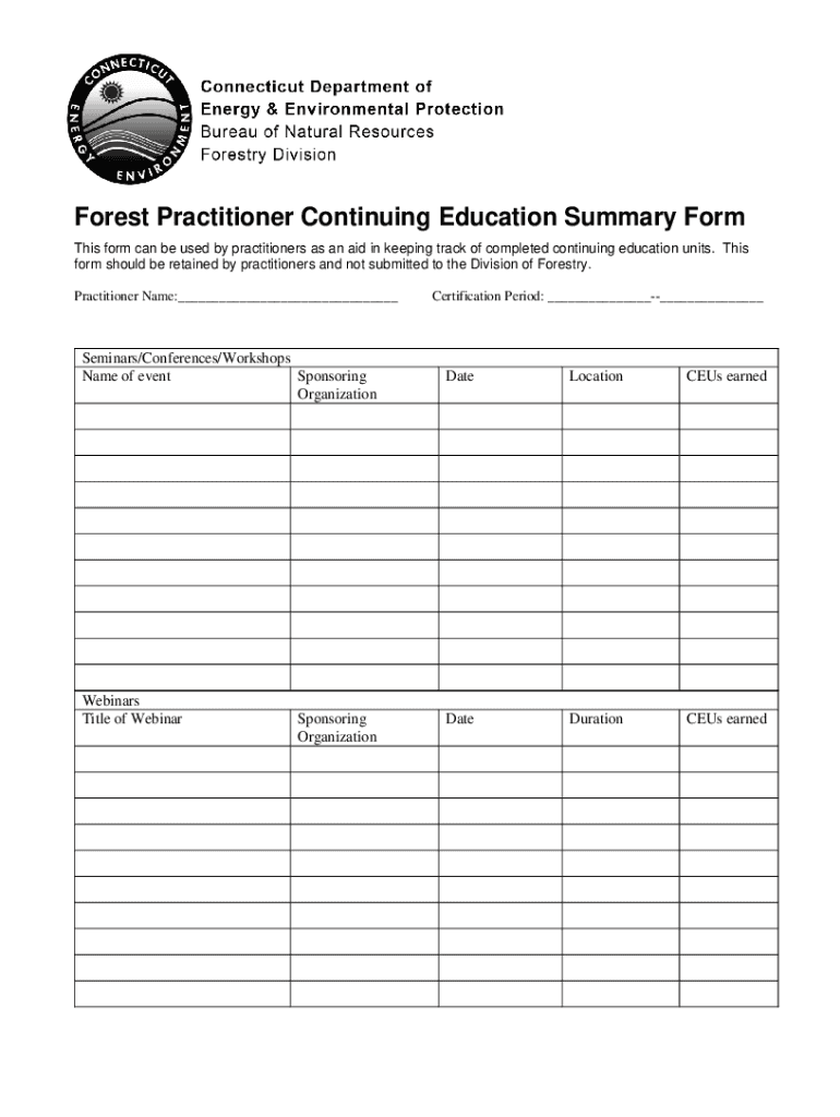 Fillable Online Forest Practitioner Continuing Education Summary Form ...