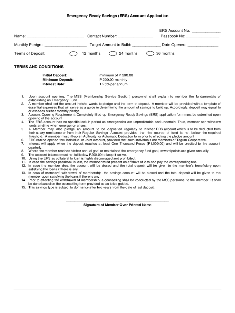 Fillable Online Emergency Ready Savings (ERS) Account Application Fax ...