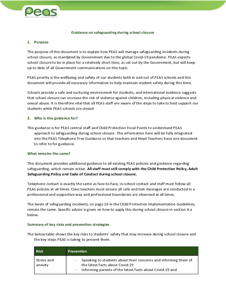 Fillable Online Guidance on safeguarding during school closure 1 ...
