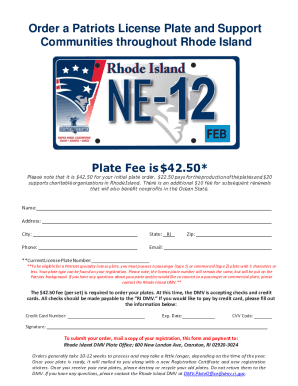 Fillable Online RI Red Sox Charitable License Plate Order Form Fax ...