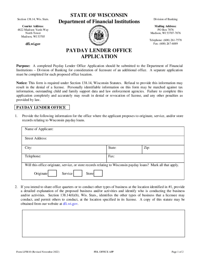 Fillable Online PDL Office Application - Department of Financial ...