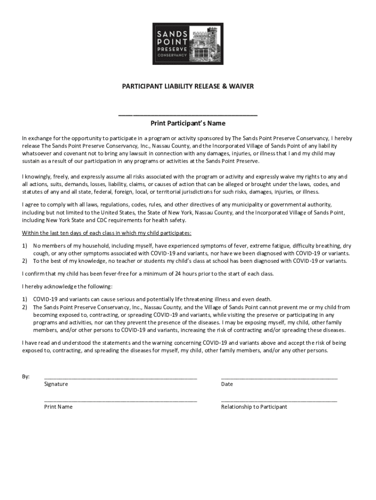 Fillable Online participation waiver and release of liability Fax Email ...