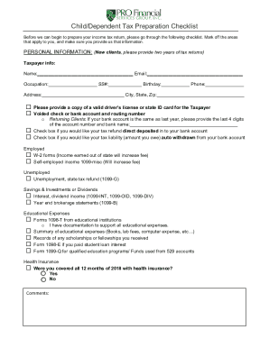 Fillable Online Child/Dependent Tax Preparation Checklist Fax Email ...