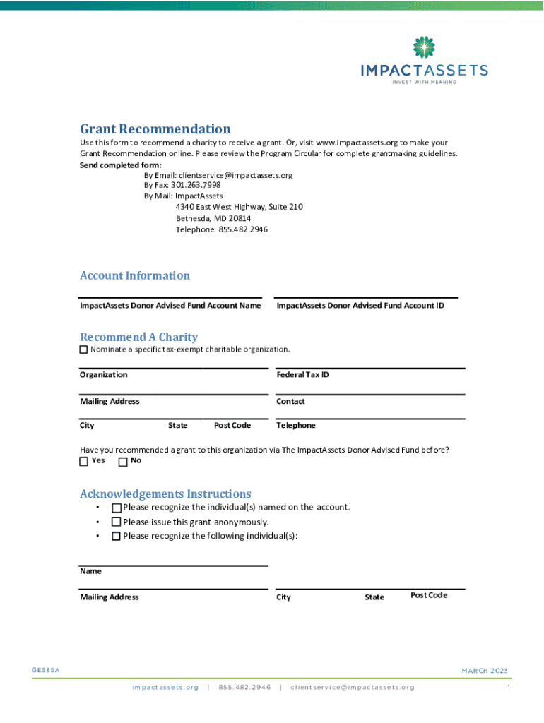 Fillable Online GE535AIADAFGrant Recommendation Form Fax Email Print ...
