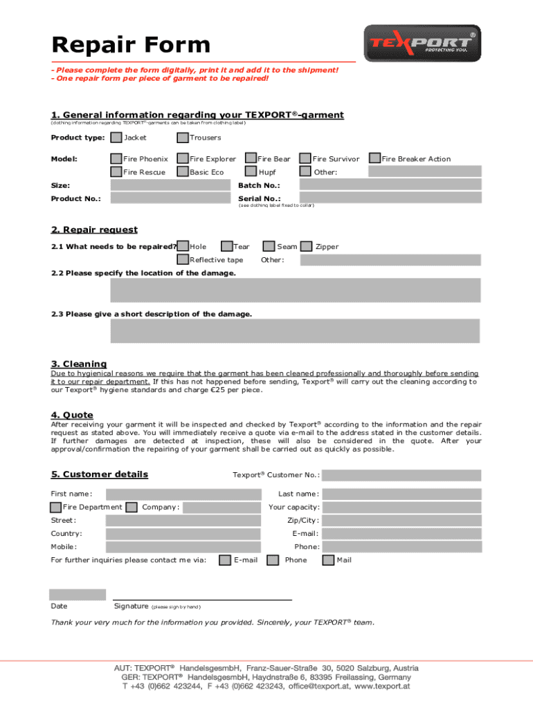 Fillable Online Mail-In Repair Form Fax Email Print - pdfFiller
