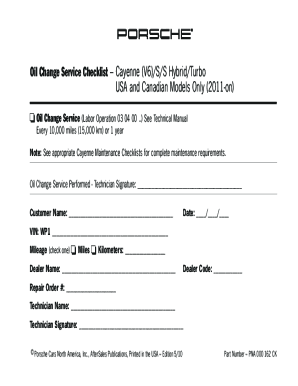 Fillable Online Maintenance Plans - Cayenne - Vehicle information Fax Email Print - pdfFiller