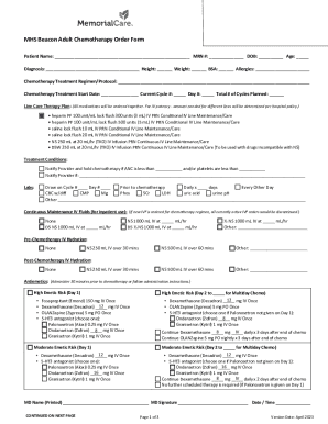 Fillable Online MHS Beacon Adult Chemotherapy Order Form Fax Email ...
