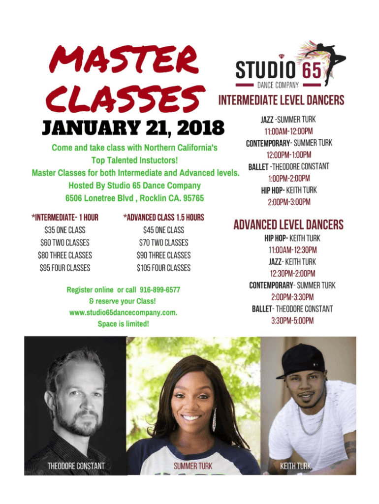 Fillable Online Studio 65 Dance Company Master Class Registration Form ...