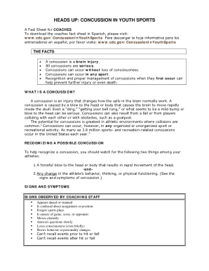 Fillable Online Heads Up Concussion in Youth Sports Fact Sheet for ...