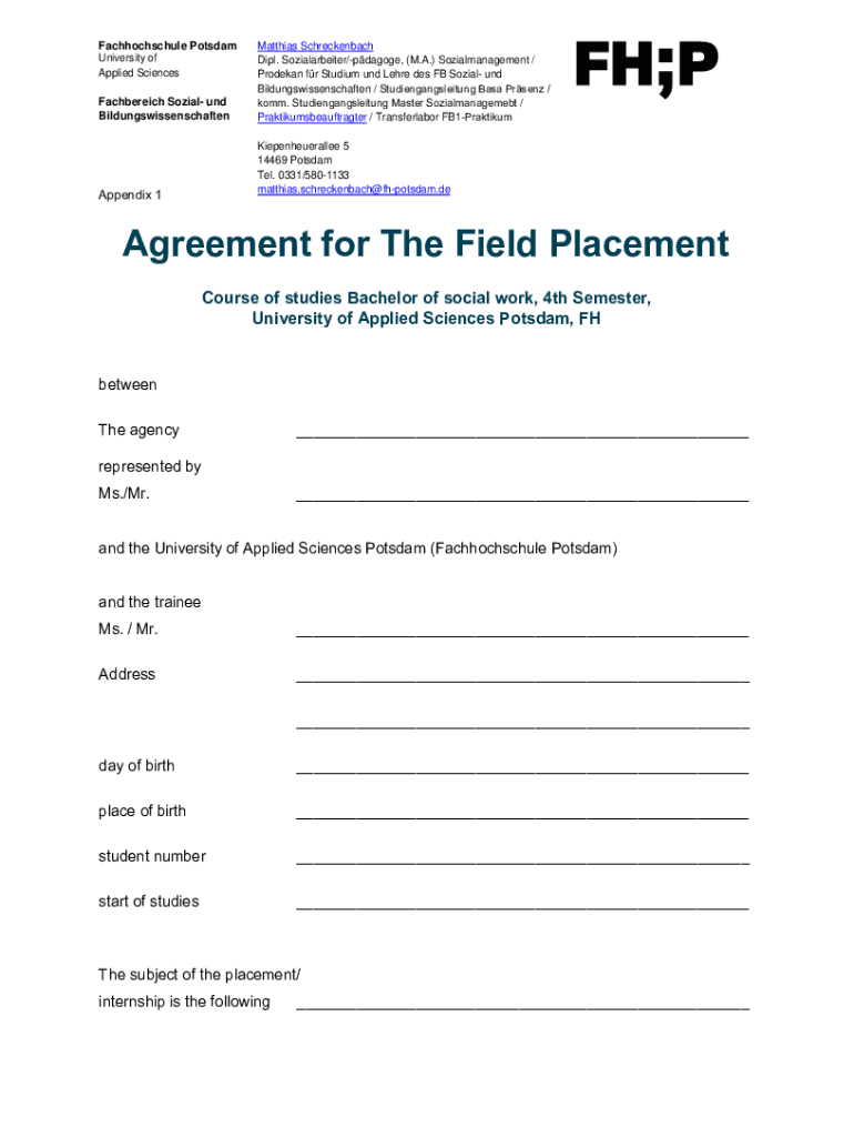 Fillable Online Agreement for The Field Placement Fax Email Print ...