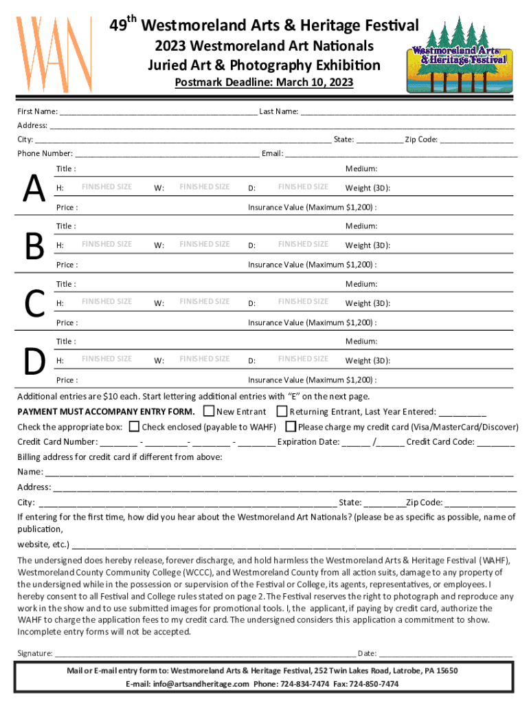 Fillable Online 49th Westmoreland Arts & Heritage Festival Fax Email Print - pdfFiller