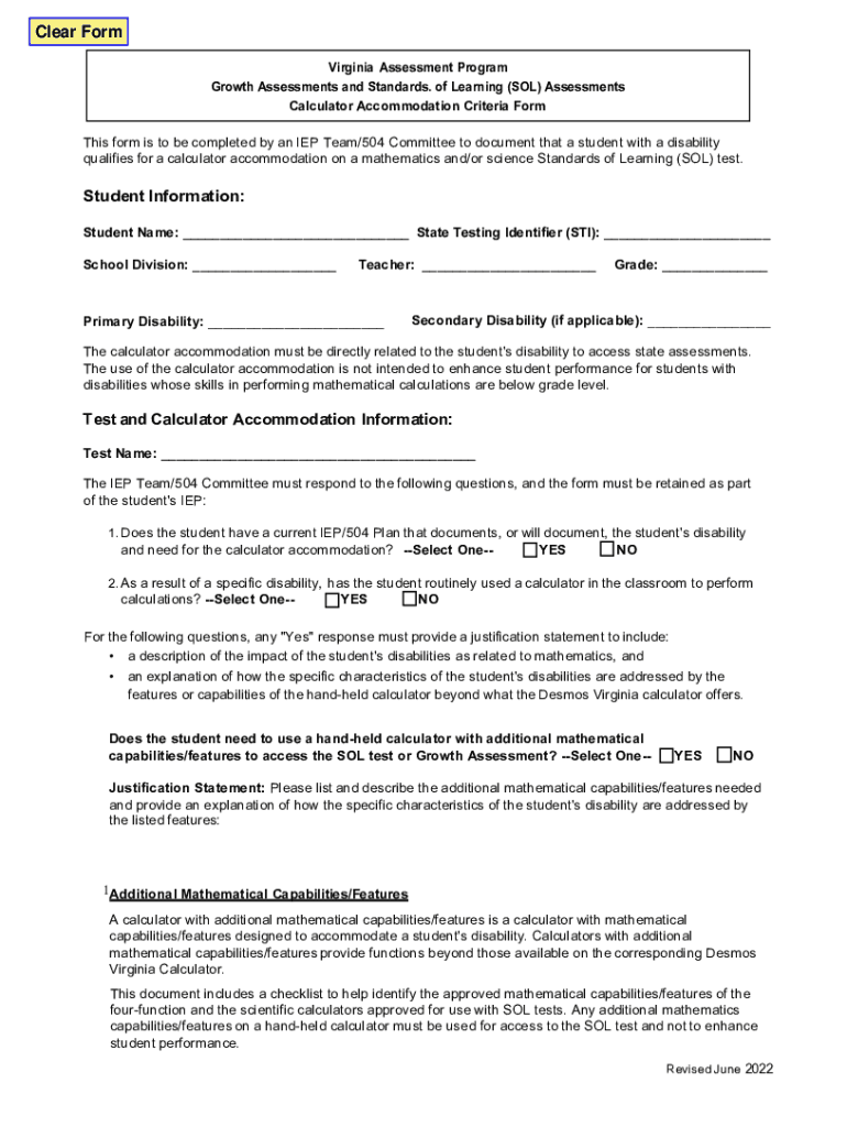 Fillable Online Calculator Accommodation Criteria Form ... Fax Email Print - pdfFiller