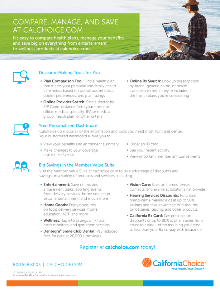 Fillable Online COMPARE, MANAGE, AND SAVE AT CALCHOICE.COM Fax Email ...