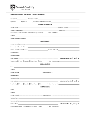 Fillable Online EMERGENCY CONTACT AND MEDICAL AUTHORIZATION FORM Fax ...