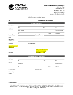 Fillable Online ADA Student Intake Form Fax Email Print - pdfFiller
