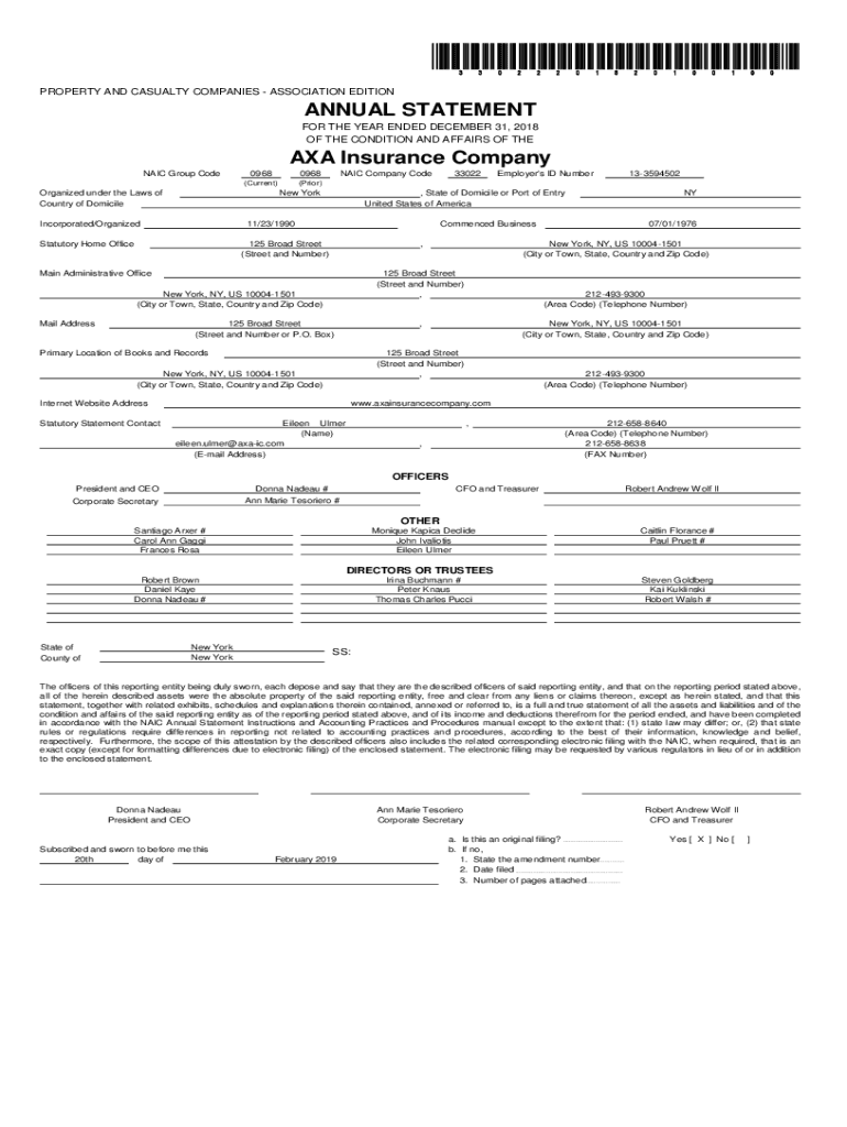 Fillable Online 33022 AXA Insurance Company Original Filing April ...
