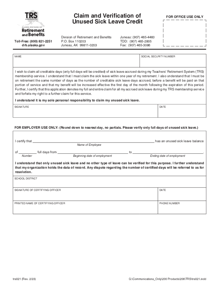 Fillable Online Claim and Verification of Unused Sick Leave Credit ...