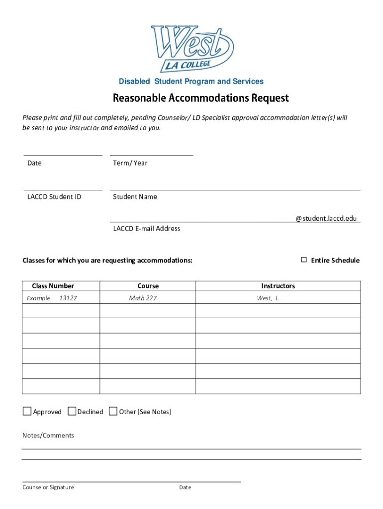 Fillable Online Form Accommodation Request Fax Email Print - pdfFiller