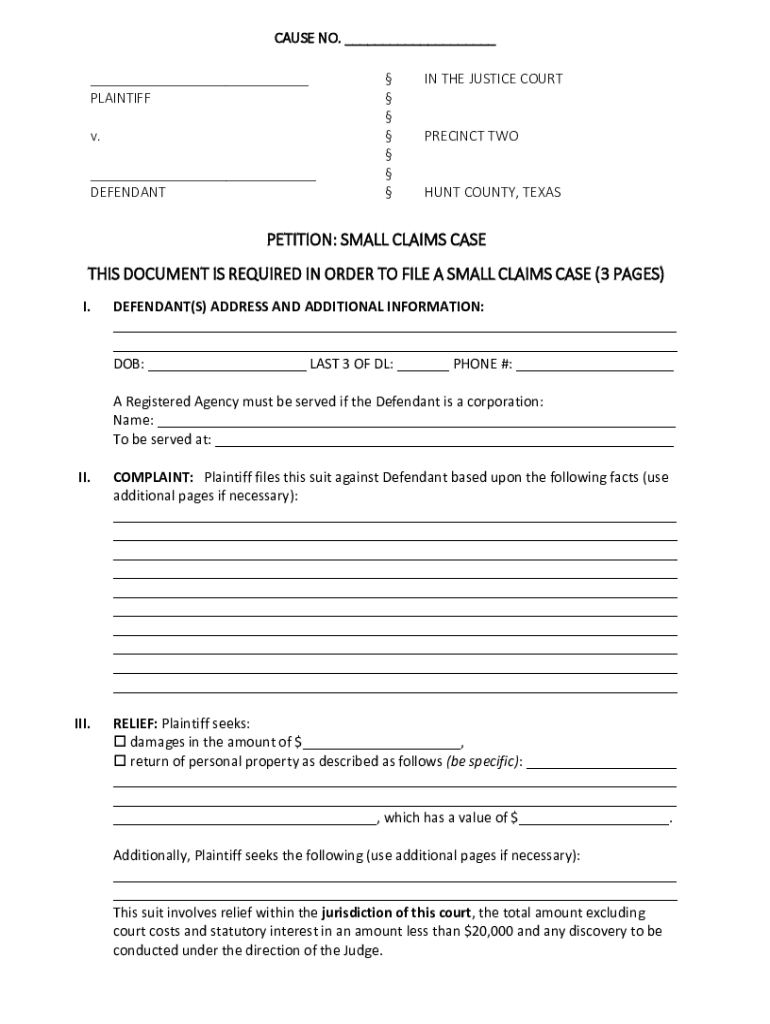 Fillable Online SMALL CLAIMS INFORMATION * * * PLEASE READ THIS ... Fax ...