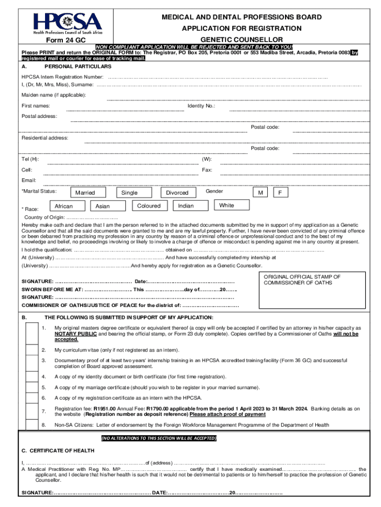 Fillable Online Form 24 GC MEDICAL AND DENTAL PROFESSIONS ... Fax Email ...