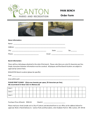 Fillable Online PARK BENCH Order Form Fax Email Print - pdfFiller