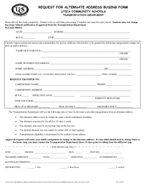 Fillable Online REQUEST FOR ALTERNATE ADDRESS BUSING FORM Fax Email ...