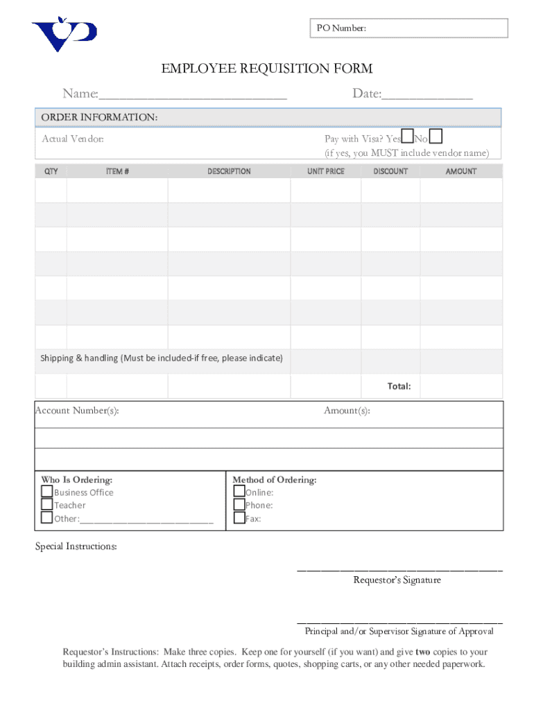 Fillable Online EMPLOYEE REQUISITION FORM Name Fax Email Print - pdfFiller
