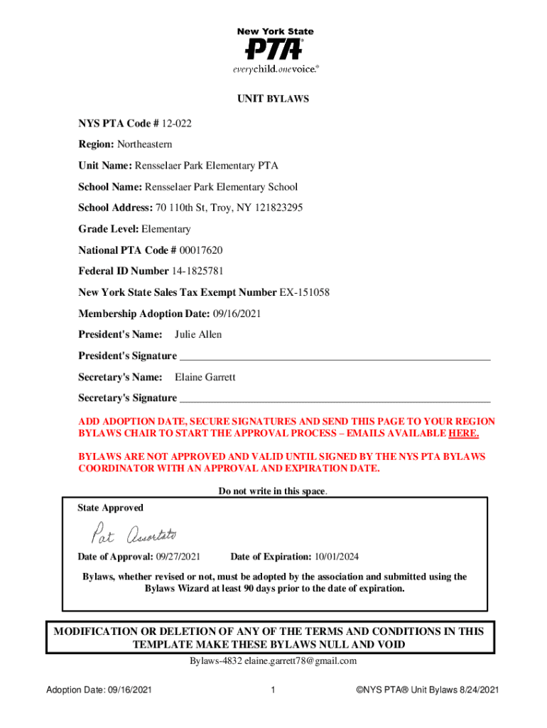 Fillable Online PTA Bylaws Fax Email Print - pdfFiller