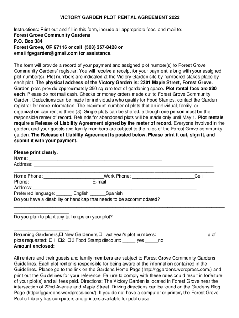 Fillable Online Forest Street Community Garden Plot Application Fax ...