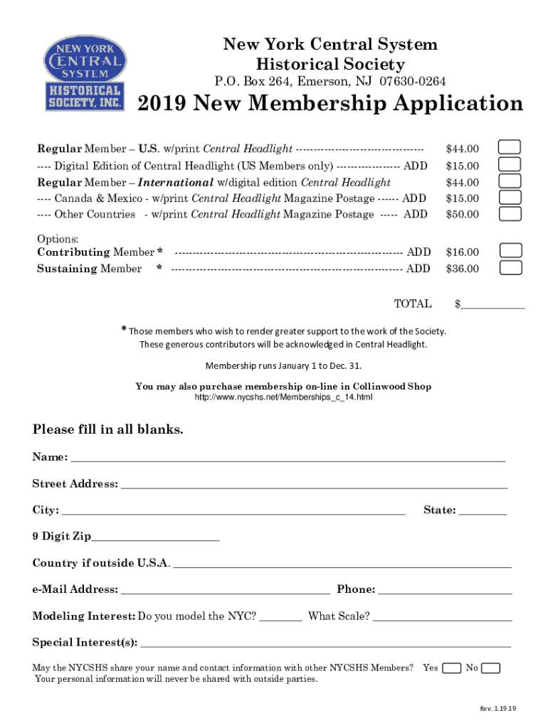 Fillable Online 2019 New Membership Application Fax Email Print - pdfFiller