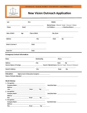 Fillable Online New Vision Outreach Application Fax Email Print - pdfFiller