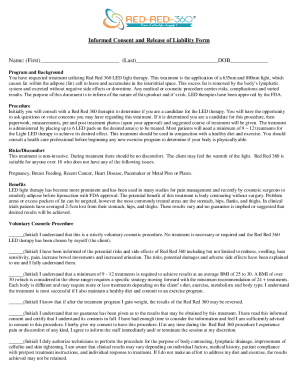 Fillable Online red light bed/led facial light agreement and consent ...