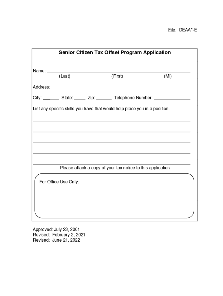 Fillable Online DEAA-E Senior Citizen Tax Offset Program Application Fax Email Print - pdfFiller