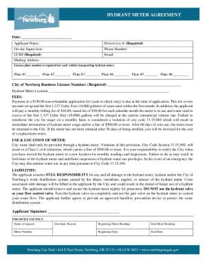 Fillable Online fire hydrant meter application and lease agreement Fax ...