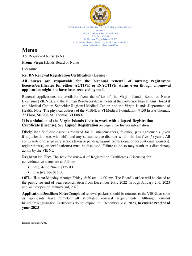 Fillable Online V.I. Board of Nurse Licensure Extends Licenses for ...