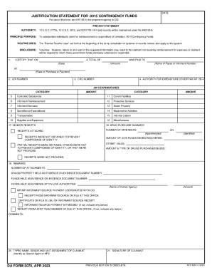 Fillable Online armypubs army JUSTIFICATION STATEMENT FOR .0015 ...