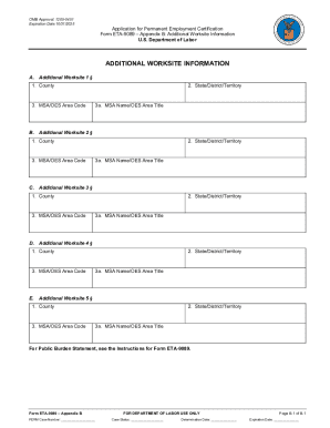 Fillable Online Form ETA-9089 Appendix B: Additional Worksite ...
