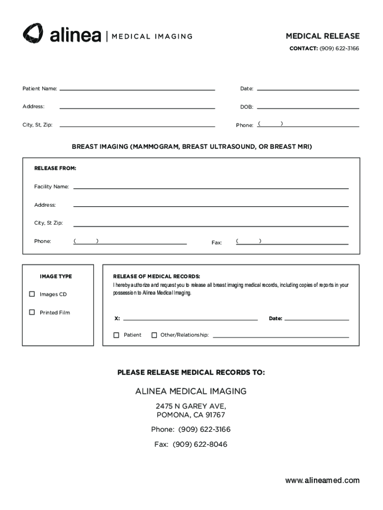 Fillable Online Authorization For Release Of Radiology Images Fax Email ...