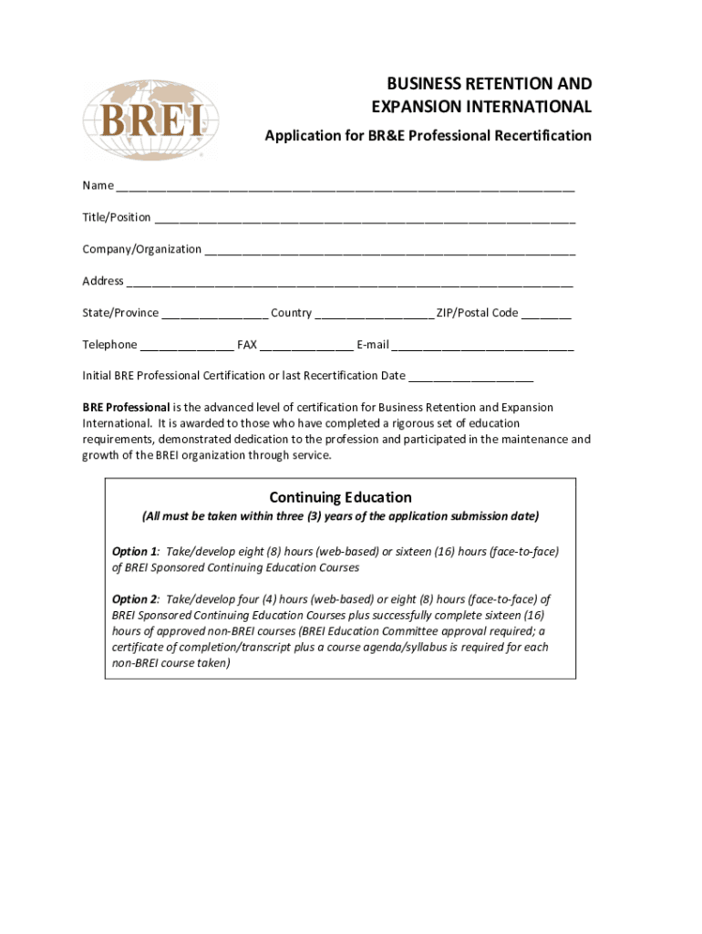 Fillable Online BRE Professional Recertification and Guidelines - no ...
