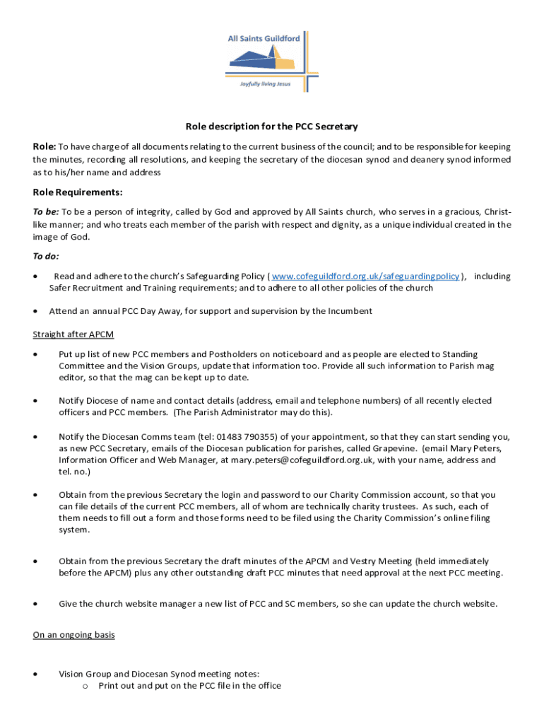 Fillable Online Role description for the PCC Secretary - cloudfront.net ...