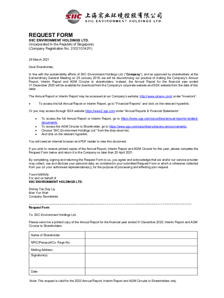 Fillable Online SIIC - Request Form of Annual Report (v2) Fax Email ...