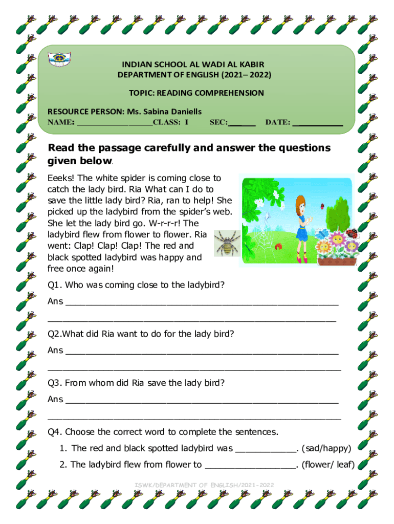 Fillable Online Read the passage carefully and answer the questions ... Fillable Online Read the passage carefully and answer the questions ...
