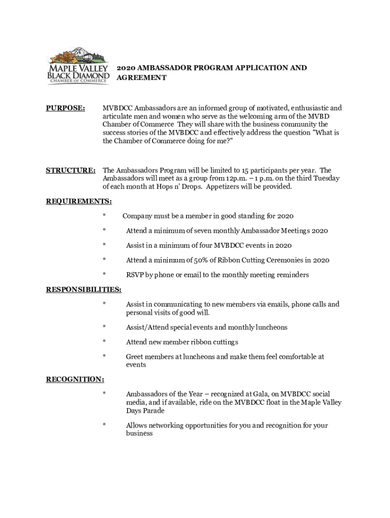 Fillable Online Welcome to the Youth Ambassador Program! - Staff Intranet Fax Email Print ...