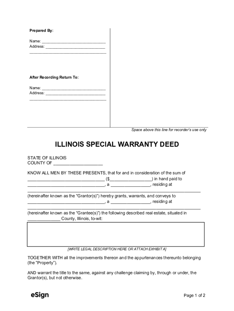 Fillable Online Illinois Special Warranty Deed Form - eForms Fax Email Print - pdfFiller
