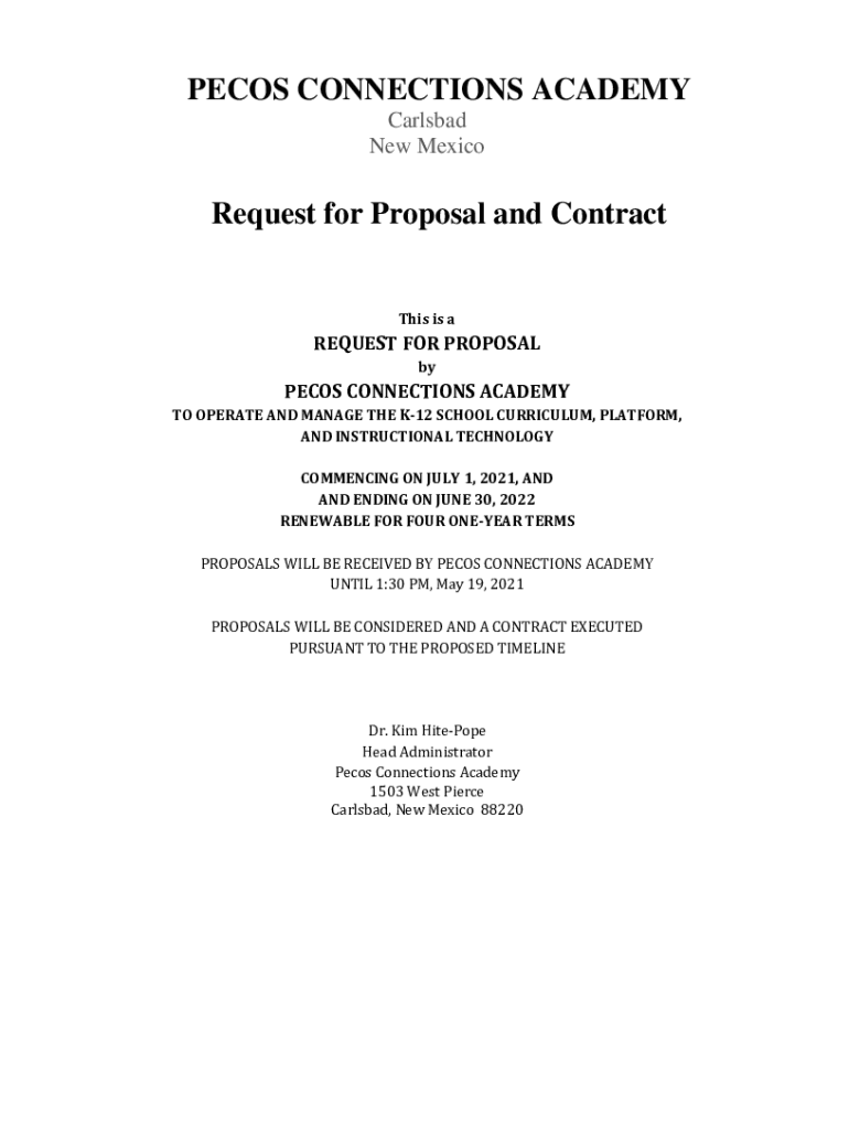 Fillable Online PECOS CONNECTIONS ACADEMY Request for Proposal ... Fax Email Print - pdfFiller