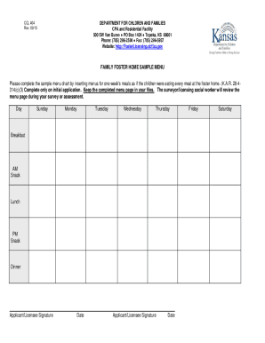 Fillable Online FAMILY FOSTER HOME SAMPLE MENU Fax Email Print - pdfFiller