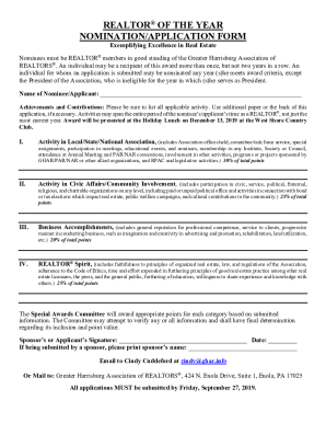 Fillable Online REALTOR OF THE YEAR NOMINATION/APPLICATION FORM Fax ...