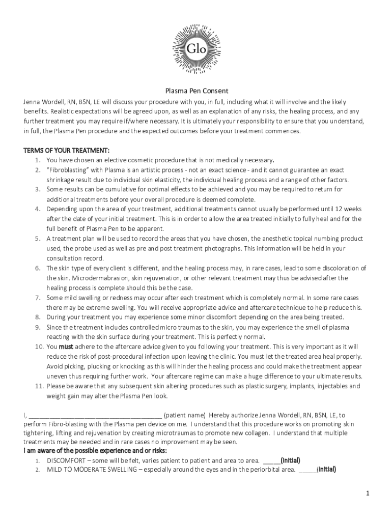 Fillable Online Plasma pen Consent Form.docx Fax Email Print - pdfFiller
