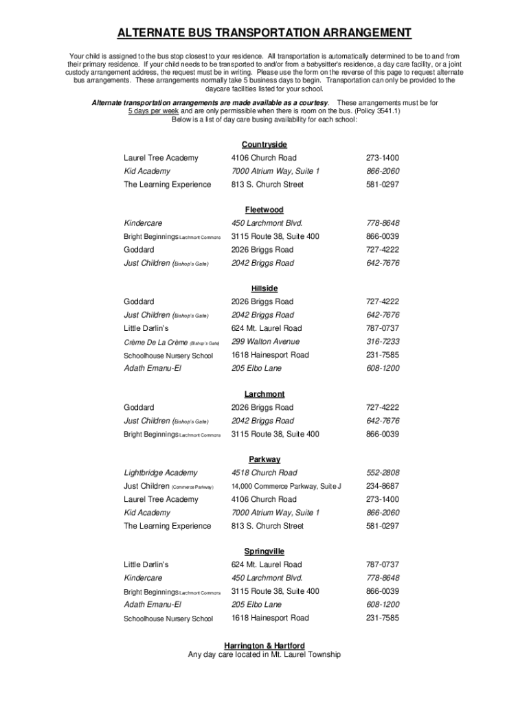 Fillable Online Q: How do I arrange bus transportation for my child ...